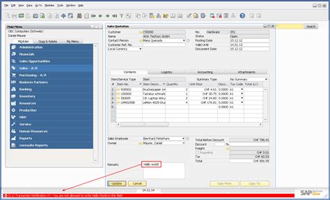 Dynamic Sap Business One Transaction Notification Geri Grenacher
