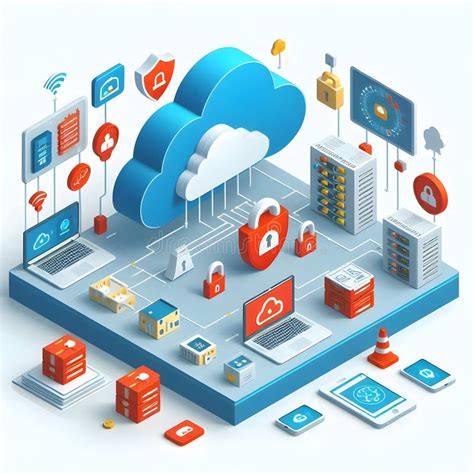 3d Flat As Cloud Computing And Network Security With Firewall And Encryption Symbols Concept As