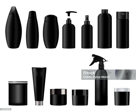 빈 하 고 깨끗 한 검은 플라스틱 용기의 벡터 빈 서식 파일을 설정 합니다 병에 대한 스톡 벡터 아트 및 기타 이미지 병 샴푸 3차원 형태 Istock
