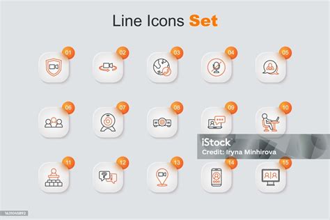 라인 화상 채팅 회의 질문 및 답변 발표자 프리랜서 영화 영화 미디어 프로젝터 아이콘을 설정합니다 벡터 Brand Name Online Messaging Platform에