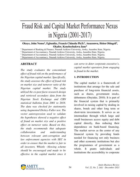 Pdf Fraud Risk And Capital Market Performance Nexus In Nigeria