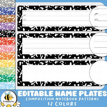 Editable Name Plates Composition Notebook Rainbow Babe Name Tags Desk