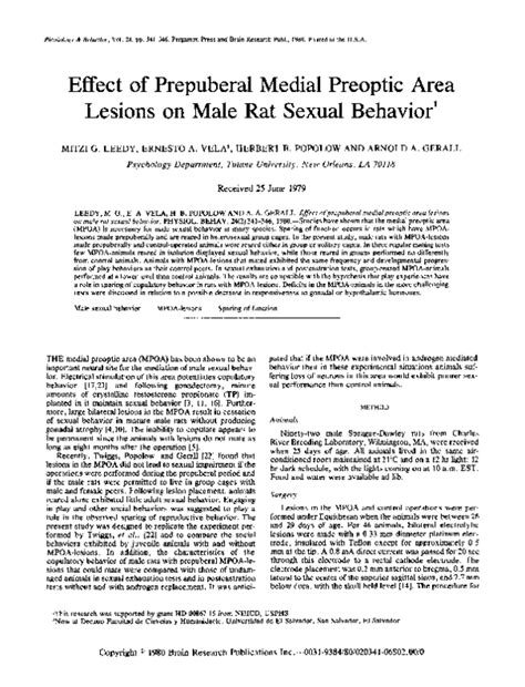 Pdf Effect Of Prepuberal Medial Preoptic Area Lesions On Male Rat
