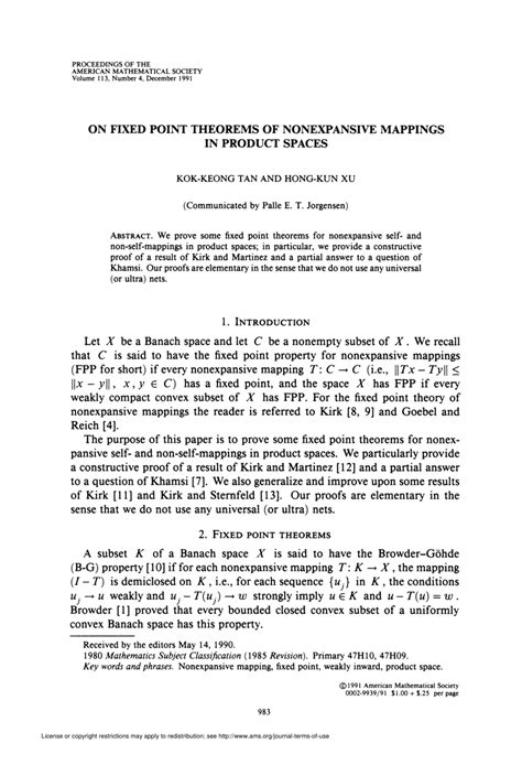 PDF On Fixed Point Theorems Of Nonexpansive Mappings In Product Spaces