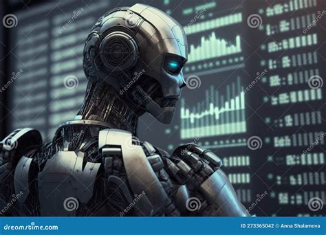 3d Rendering Humanoid Robot With Stock Market Data On The Background Stock Illustration
