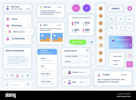 User Interface Elements Set For Messenger Mobile App Kit Template With