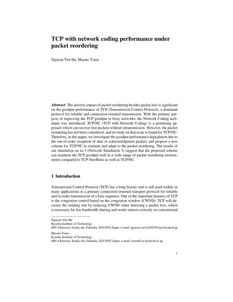 Pdf Tcp With Network Coding Performance Under Packet Reordering