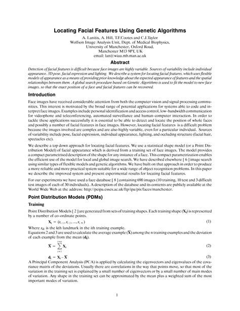 Pdf Locating Facial Features Using Genetic Algorithms