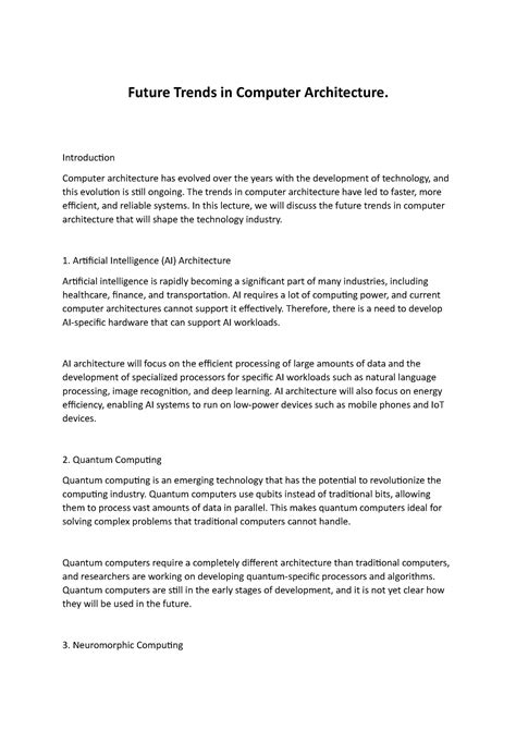 Future Trends In Computer Architecture Introduction Computer