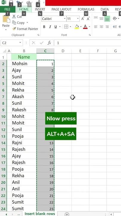 Easily Insert Blank Row After Every Row 🤫🤫🔥shorts Excel Youtube