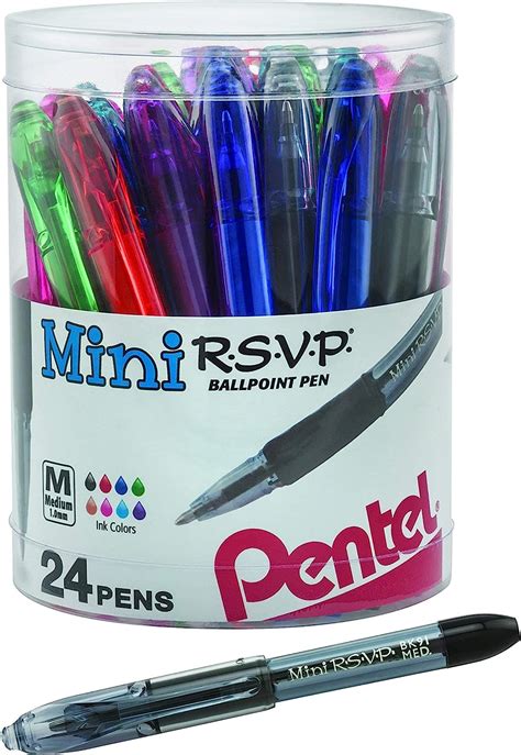 Pentel Rsvp Mini Ballpoint Pen 10mm Medium Line 24 Assorted Ink In