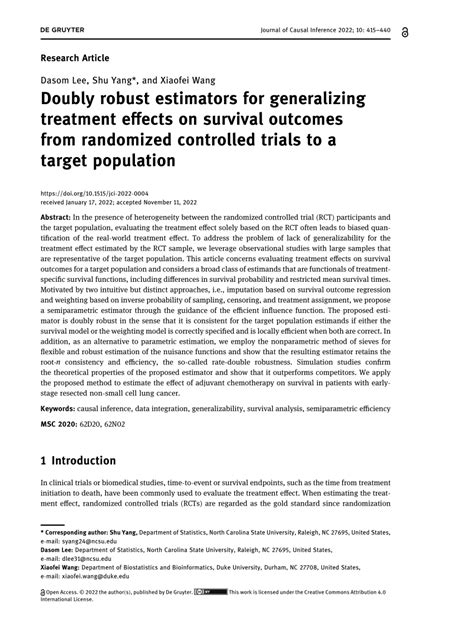PDF Doubly Robust Estimators For Generalizing Treatment Effects On Survival Outcomes From