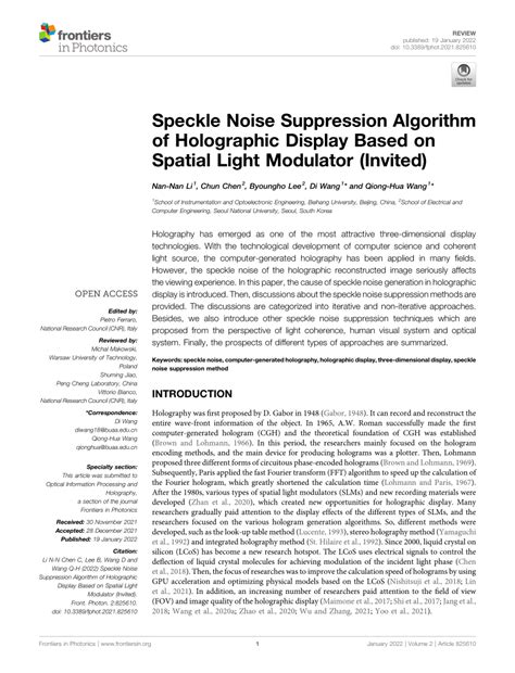 Pdf Speckle Noise Suppression Algorithm Of Holographic Display Based On Spatial Light