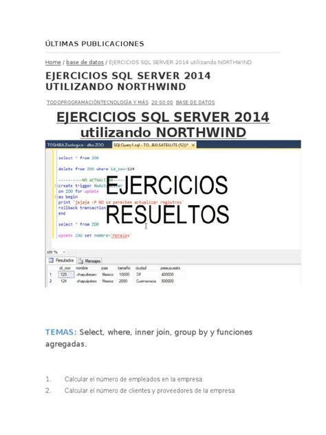 Ejercicios En Sql Server 2014 Pdf Sql Servidor Sql De Microsoft