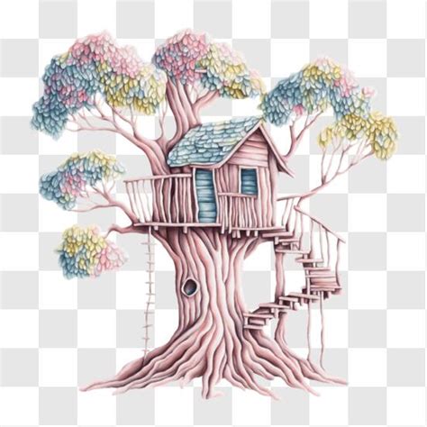 Download Colorful Treehouse In A Forest PNG Online Creative Fabrica