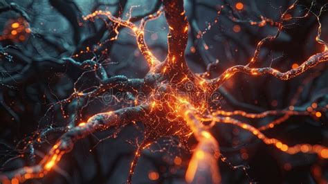 Detailed Close Up Of A Single Neuron In A Neural Network Microscopic Analysis Ai Image Stock