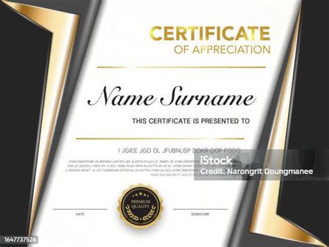 공로상 템플릿 검정색과 금색으로 고급스럽고 현대적인 스타일의 벡터 이미지 작품 졸업장을 수여합니다 일러스트레이션 기프트 카드 디자인 감탄에 대한 스톡 벡터 아트 및 기타