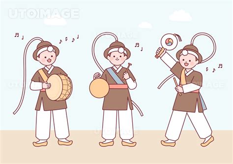 유토이미지 풍물놀이를 하고 있는 귀여운 캐릭터들