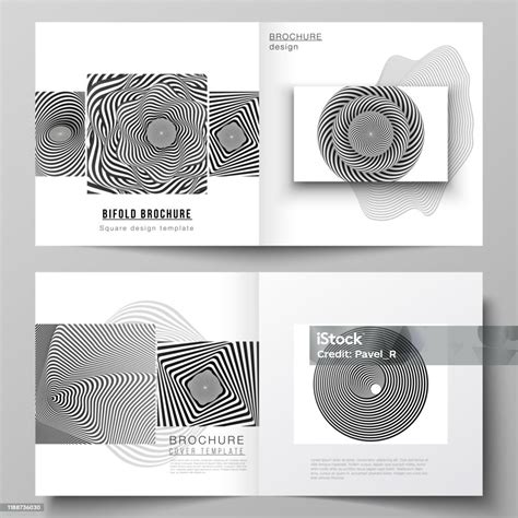 사각형 디자인 Bifold 브로셔 잡지 전단지 소책자를위한 두 개의 표지 템플릿의 벡터 레이아웃 착시 흑백 디자인 패턴추상 3d 기하학적 배경 0명에 대한 스톡 벡터 아트