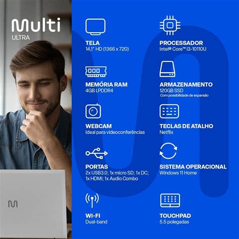 Notebook Ultra Windows 11 Home Intel Core I3 4GB 120GB SSD Tela 14 1