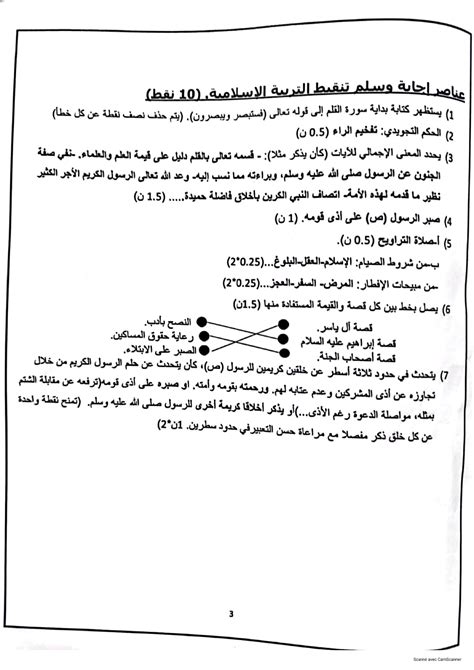 الامتحان الاقليمي المستوى السادس 2024 مادة التربية الاسلامية مع التصحيح