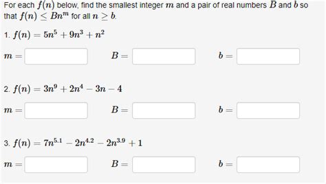 solved for each f n below find the smallest integer m and