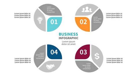 Colorful Set Of Four Pie Chart Icons Powerpoint Template Free