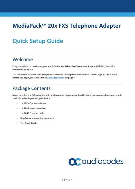 Audiocodes Mediapack 20 Series Adapter Quick Setup Manual Manualslib