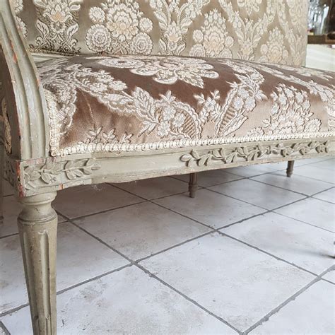 Small Sofa Bench Louis Xvi 18th In Carved Lacquered Wood