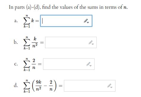 Solved In Parts A D Find The Values Of The Sums In Chegg Com