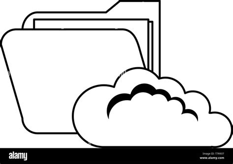 Cloud Computing Folder Cybersecurity Data Protection Vector Illustration Outline Stock Vector