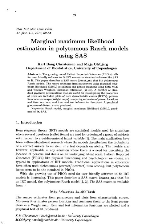 Pdf Marginal Maximum Likelihood Estimation In Polytomous Rasch Models Using Sas