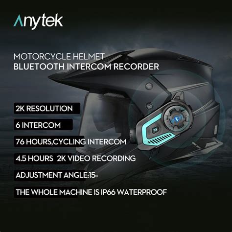 Anytek 6 Group Talk Voice Intercom Motorcycle Dash Cam Recorder Helmet Bluetooth Wifi Sports