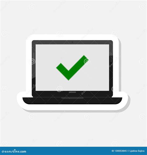 Laptop And Check Mark Notebook And Round Green Tick Icon Checkmark On White Screen Successful