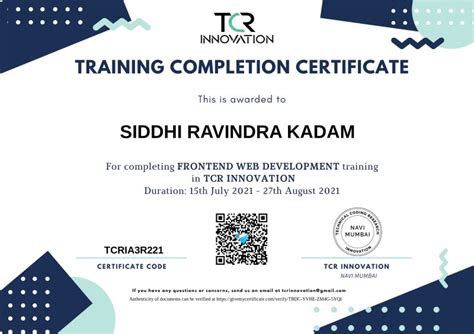 Siddhi Kadam On Linkedin Internship Training Webdevelopment Tcrinnovation