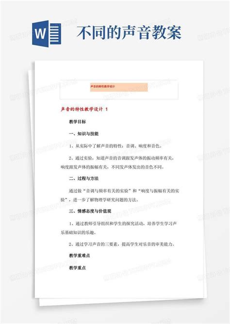 声音的特性教学设计Word模板下载 编号lgnnjznz 熊猫办公