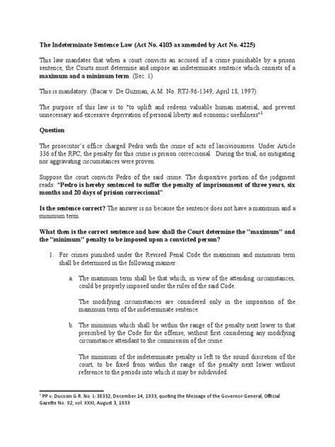 Notes Indeterminate Sentence Law Pdf