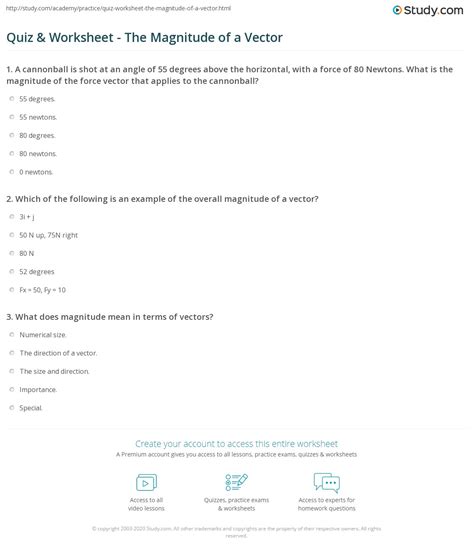 Quiz And Worksheet The Magnitude Of A Vector