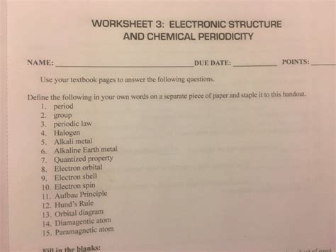 Solved Worksheet 3 Electronic Structure And Chemical Per Worksheets