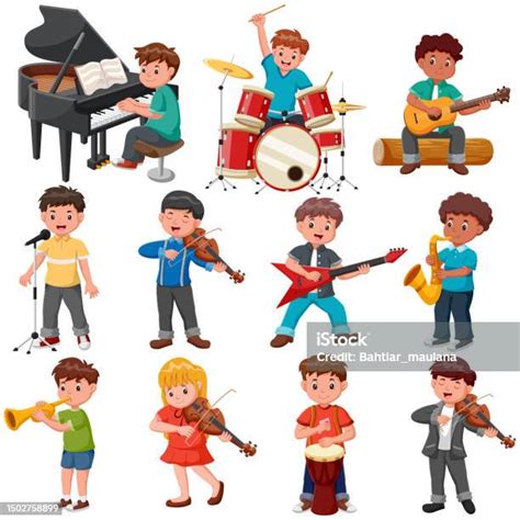 다양한 악기를 연주하는 어린 아이들의 집합입니다 벡터 그림 개발에 대한 스톡 벡터 아트 및 기타 이미지 개발 교실 교육 Istock