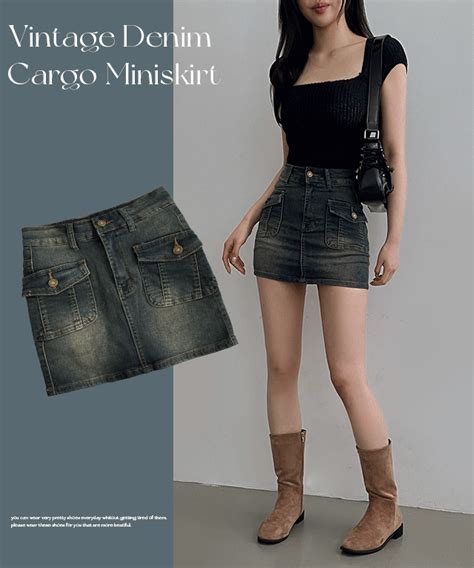 당일배송신상세일 바네르 속바지내장 카고 데님 미니스커트 에이블리
