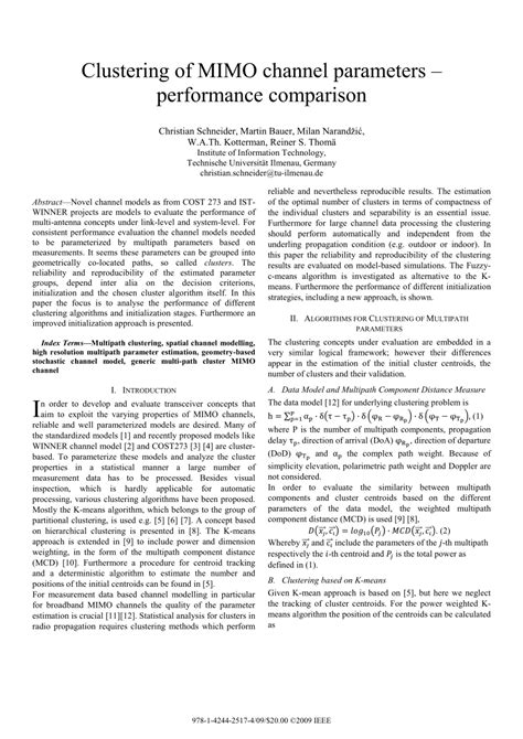 PDF Clustering Of MIMO Channel Parameters Performance Comparison