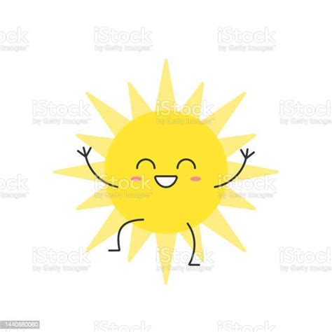태양 귀여운 캐릭터 만화 인사 미소 얼굴 기호 여름 따뜻한 열 날씨 햇빛 쾌활 카와이 기쁨 행복 한 감정 아이콘 벡터 일러스트 레이 션 귀여운에 대한 스톡 벡터 아트 및