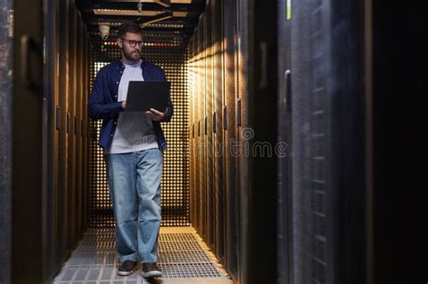 Technician Monitoring Servers In Data Center Aisle Stock Image Image Of Standing