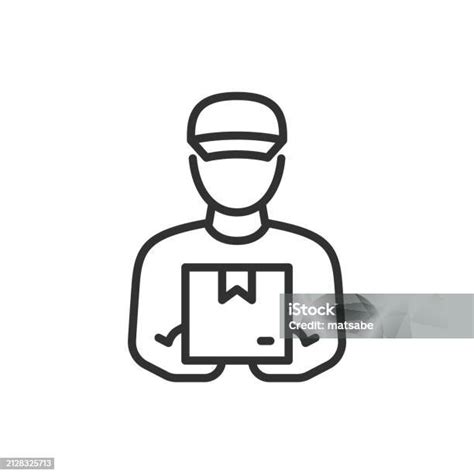 손에 소포 배달 선형 아이콘 상자를 손에 들고 소포를 들고 배달원 편집 가능한 획이 있는 선 긴급 개념에 대한 스톡 벡터 아트 및 기타 이미지 Istock