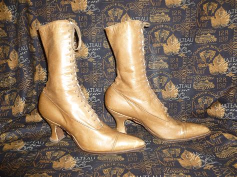 Antique Boots Victorian Edwardian Ivory Tan Womans Le Gem