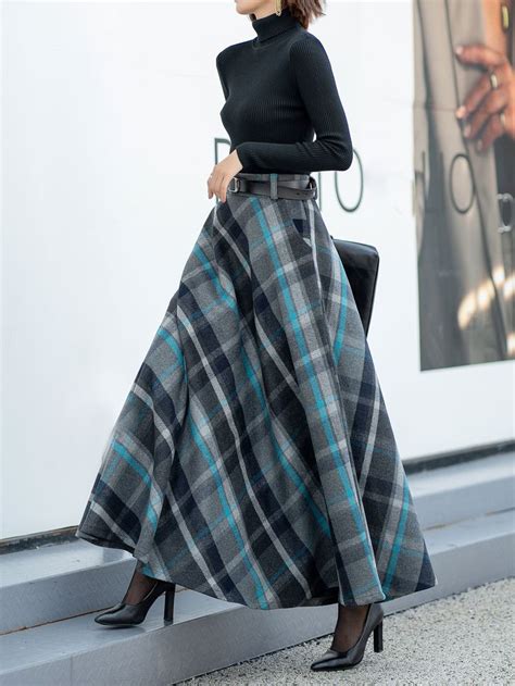 Plaid Wool Skirt Wool Maxi Skirt Women Winter Skirt Women A Line