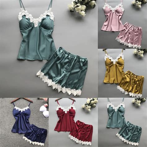 Badu Bg Дамски сатенени копринени къси панталони Нощница за жени Пижами Къс комплект Дамски