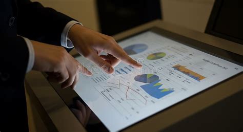 Analyzing Business Data On Interactive Touchscreen Table Display Stock Illustration