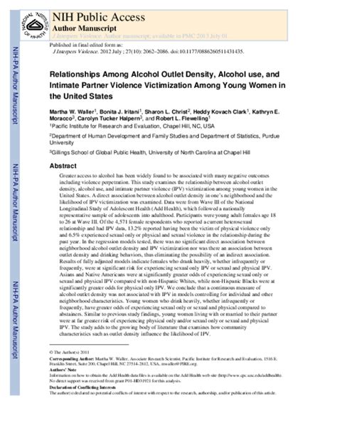 Pdf Relationships Among Alcohol Outlet Density Alcohol Use And